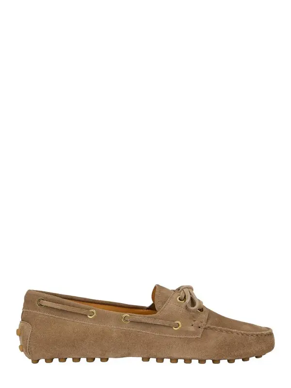 TOD`S Tod's Suede Moc Toe Loafers With Embossed Monogram - Beige