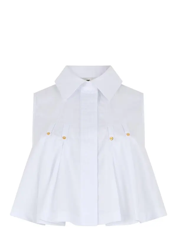 Elisabetta Franchi Sleeveless Poplin Cotton Shirt With Flared Hem - White