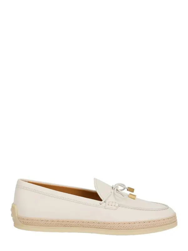 TOD`S Tod's Leather Moccasin Loafers With Gold Embellishment And Embossed Sole - White