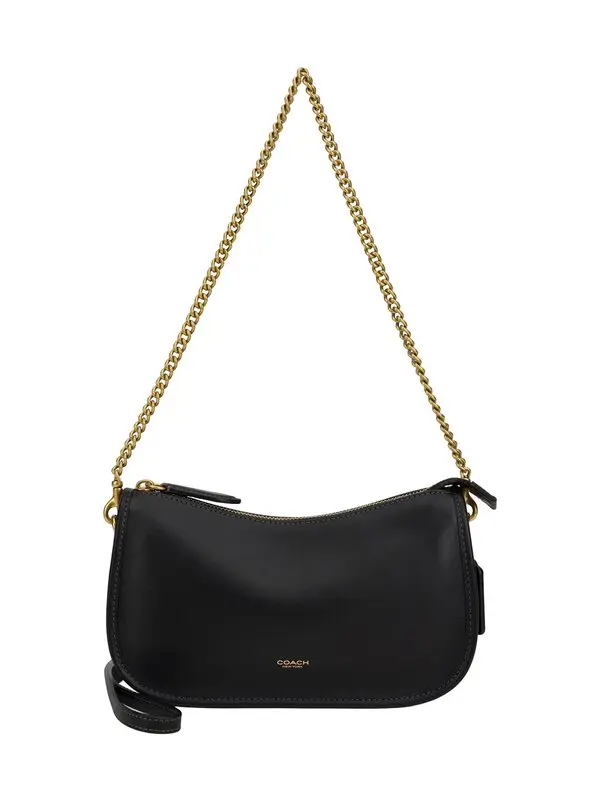 COACH Waverly Leather Shoulder Handbag With Gold Chain Strap - Black