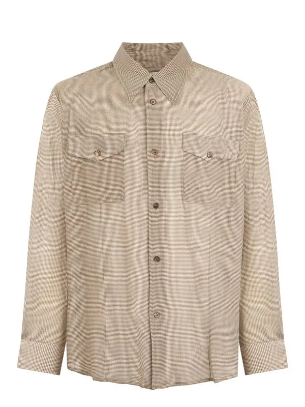 Our Legacy Classic Checkered Silk And Cotton Long-sleeved Shirt - Beige