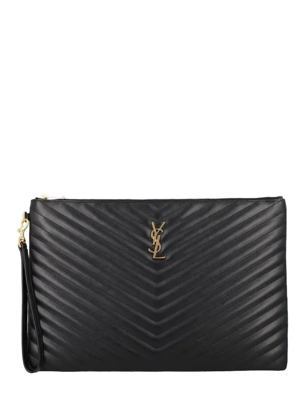 Saint Laurent Quilted Leather Pouch With Logo Detail - Nero