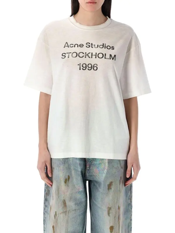 Acne Studios Organic Cotton & Hemp T-shirt With Distressed Rib Trims - Bianco