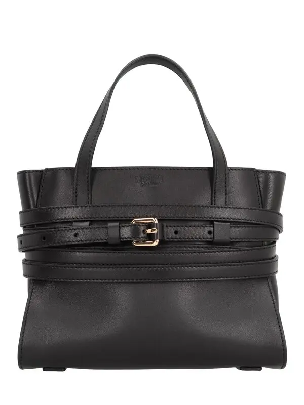 Moschino Tie Detailed Leather Mini Handbag With Gold-tone Hardware - Black
