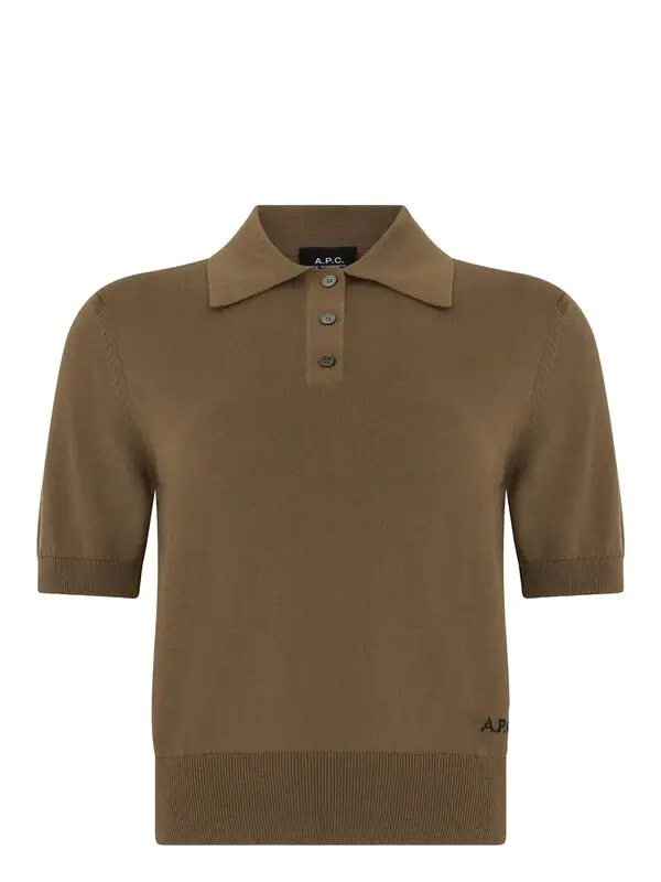 A.p.c. Fine Knit Cotton Polo Shirt With Classic Collar - Khaki