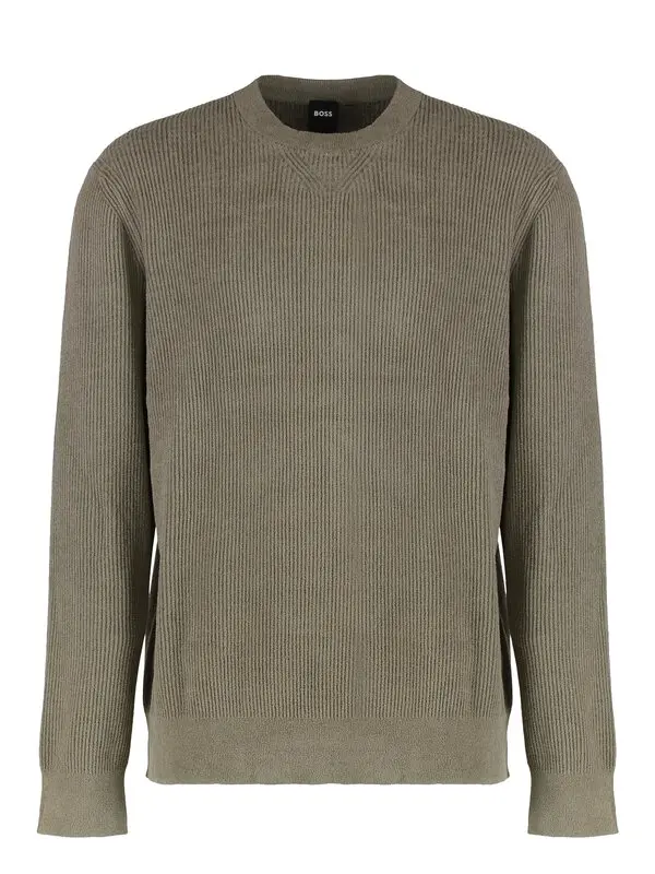 BOSS Velvet Ribbed Effect Crewneck Sweater - Brown