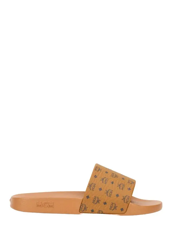 Mcm Logo Emblem Flat Slip-on Slides - Orange