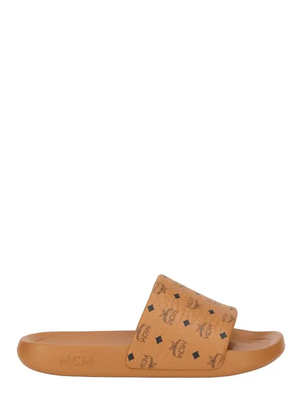 Mcm Open Slip-on Monogram Ciabatta Sandals - Camel