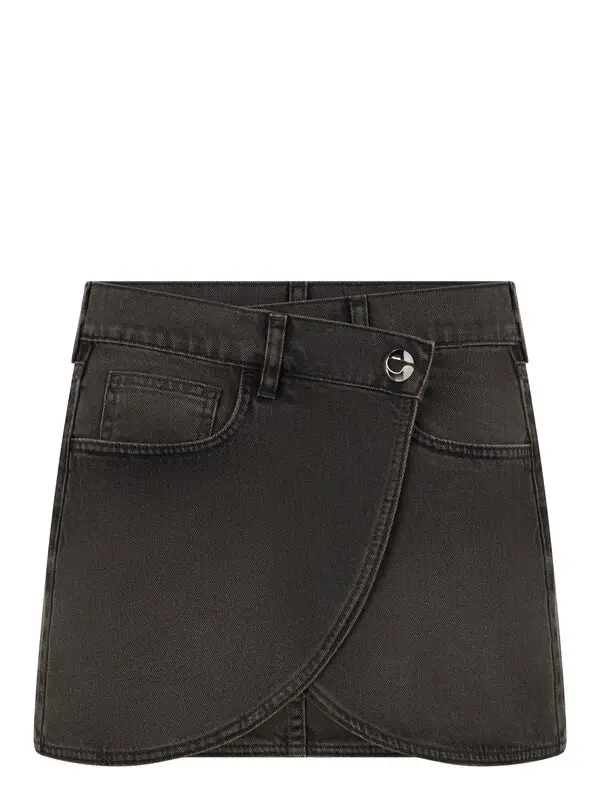Coperni Denim Wrap Mini Skirt With Decorative Stitching - Grey
