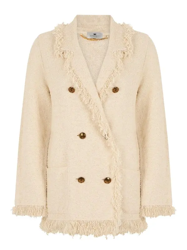 Elisabetta Franchi Double-breasted Blazer With Fringed Detail - Ivory