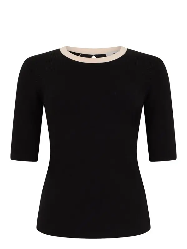 Elisabetta Franchi Three-quarter Sleeve Fitted Top With Contrasting Round Neckline - Black
