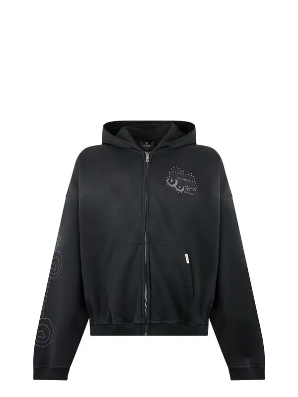 REPRESENT Cropped Zip Hooded Sweatshirt With Chest Logo - Black