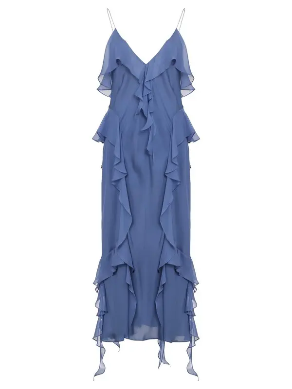 Khaite Pim Silk Ruffled Maxi Dress - Blue