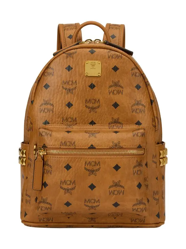 Mcm Stark Monogram Leather Backpack - Camel
