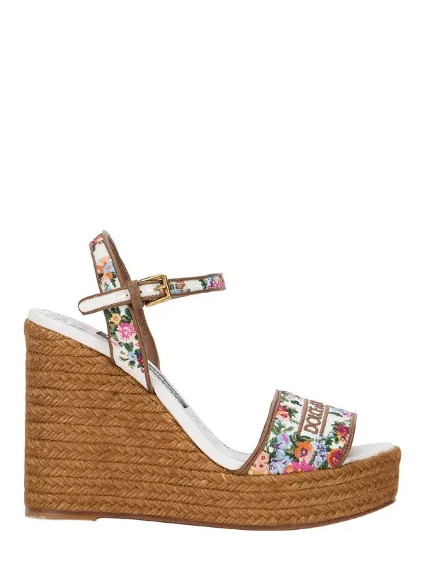 Dolce & Gabbana Majolica Print Wedge Espadrille Sandals - Beige