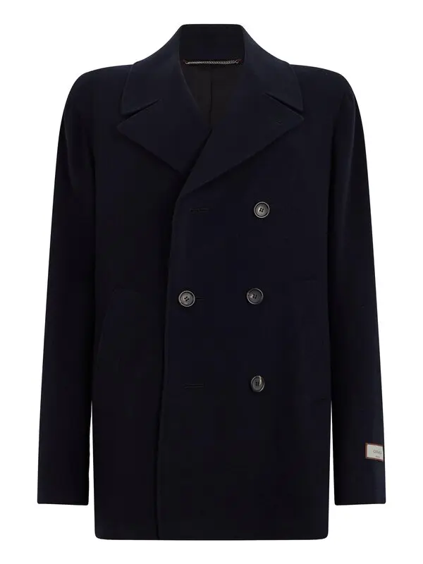 Canali Double-breasted Wool Jacket With Lapel Collar - Blue