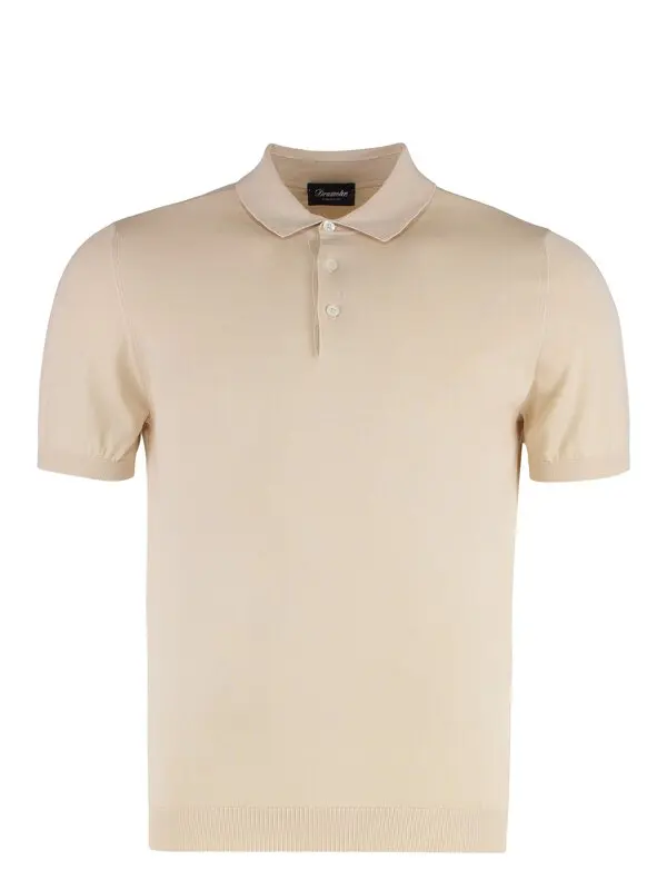 DRUMOHR Ribbed Knit Cotton Polo Shirt - Beige