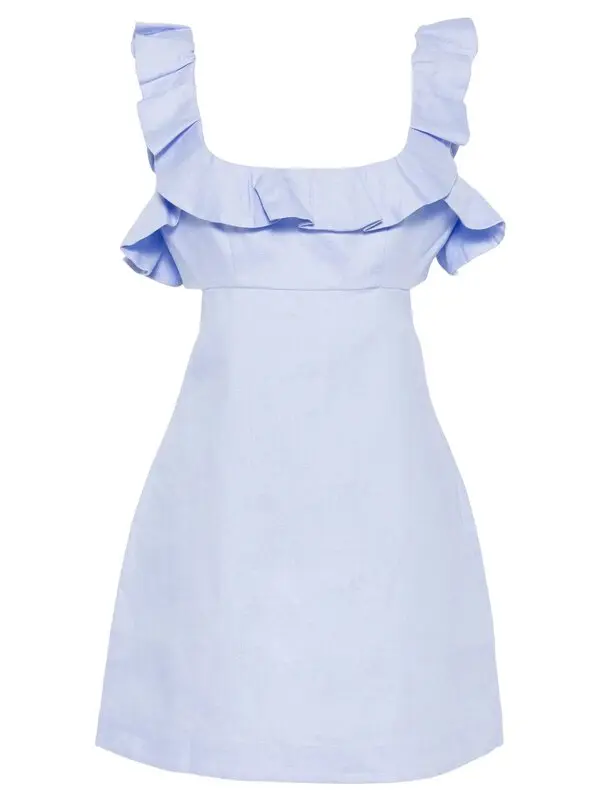 Zimmermann Linen Mini Dress With Side Cut-outs And Back Tie - Azzurro