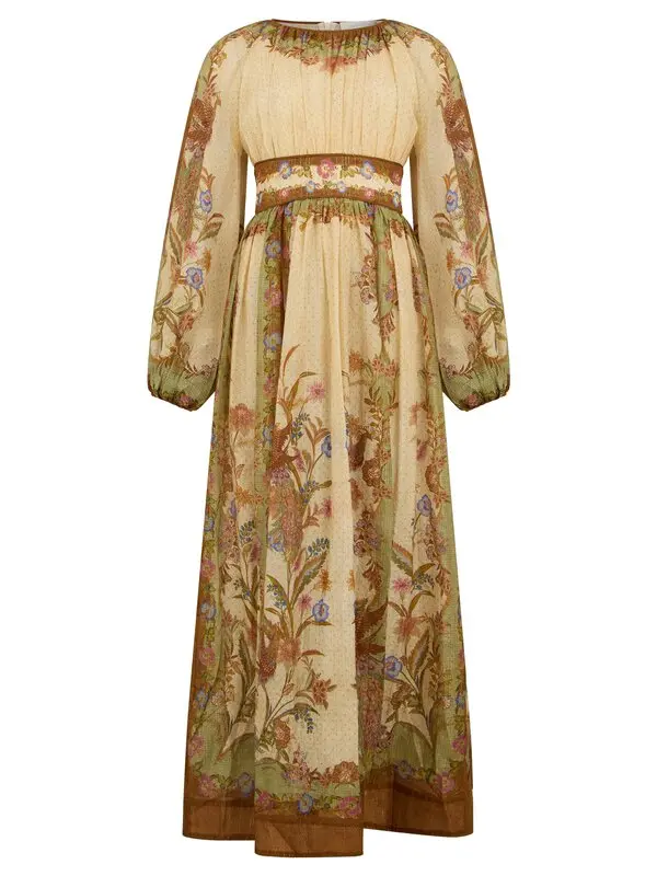 Zimmermann Long Sleeve Puff Sleeve Floral Print Maxi Dress - Multicolor