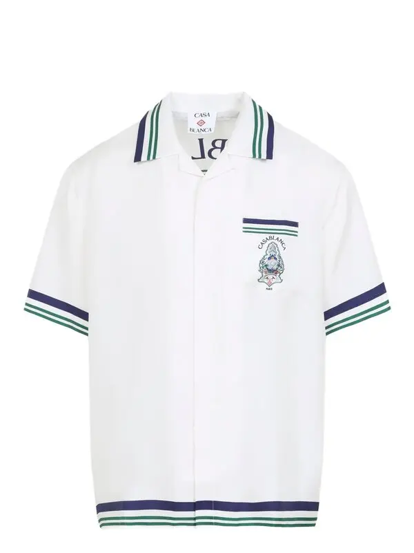 Casablanca Hotel Emblem Cuban Collar Short Sleeve Shirt - White