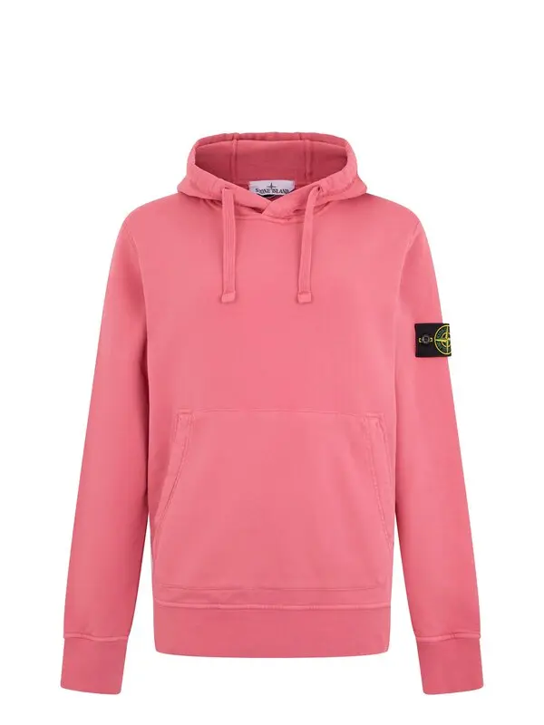 Stone Island Logo Embroidered Cotton Hoodie - Pink