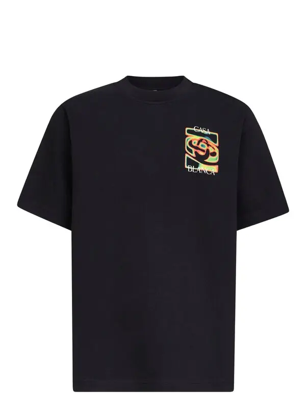 Casablanca Ribbed Crew Neck Organic Cotton T-shirt With Heat Map Logo Artwork - Nero