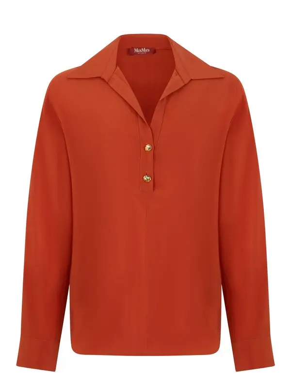 Max Mara Silk V-neck Button-up Shirt - Orange