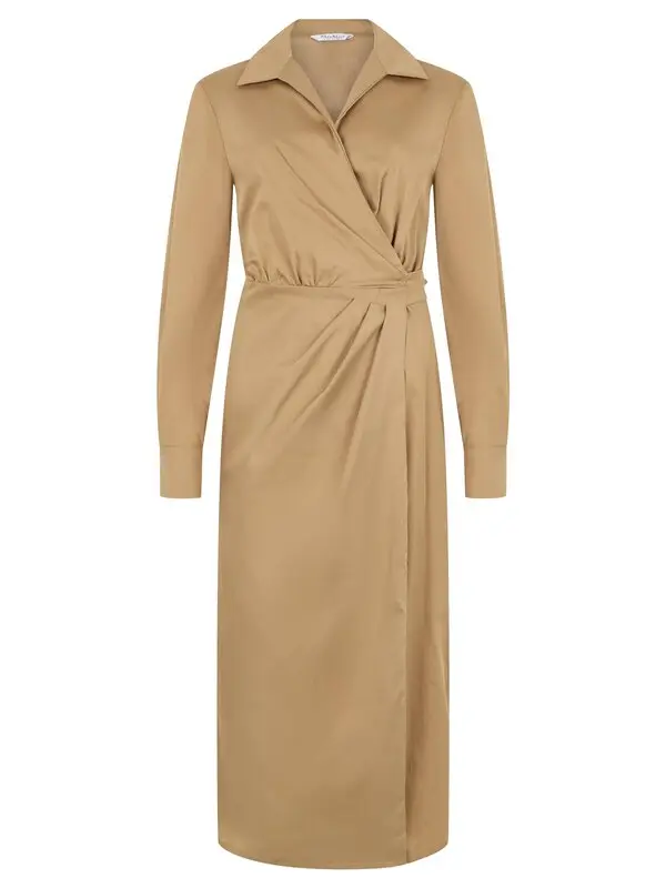 Max Mara Midi Cotton Dress With Cross-over Closure - Beige