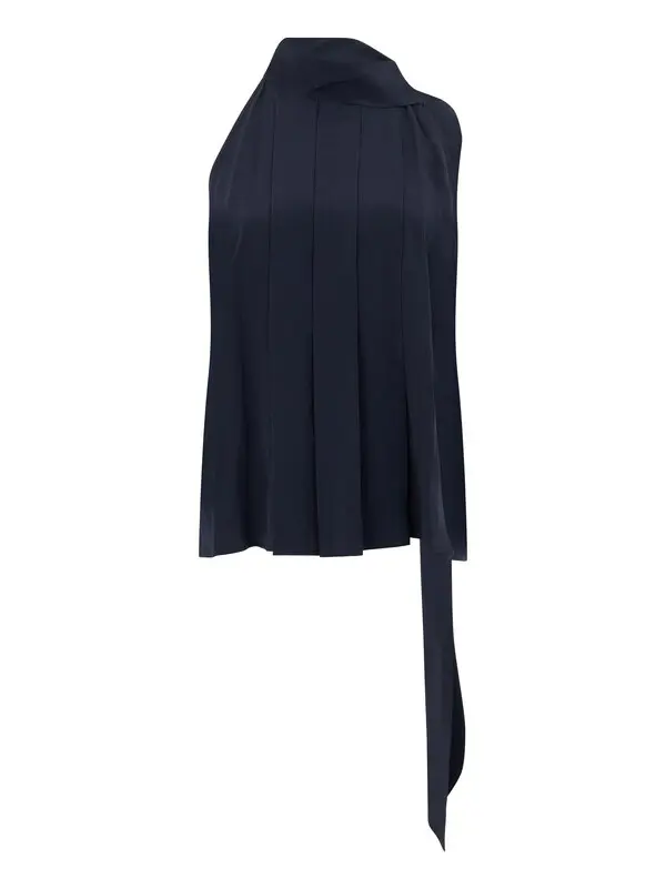 Max Mara Asymmetrical Draped Silk Top - Blue