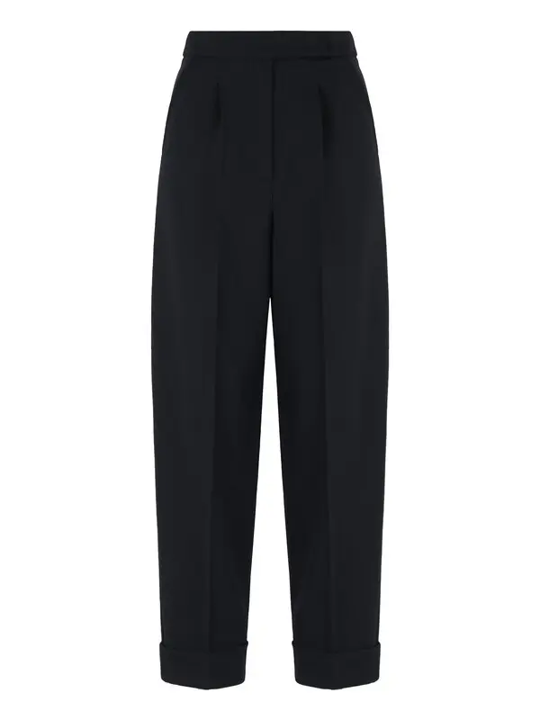 Max Mara High-waisted Double Stretch Wool Cuffed Hem Pants - Blue