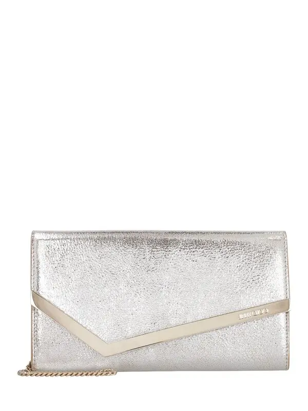 JIMMY CHOO Metallic Leather Mini Clutch With Chain Strap - Gold