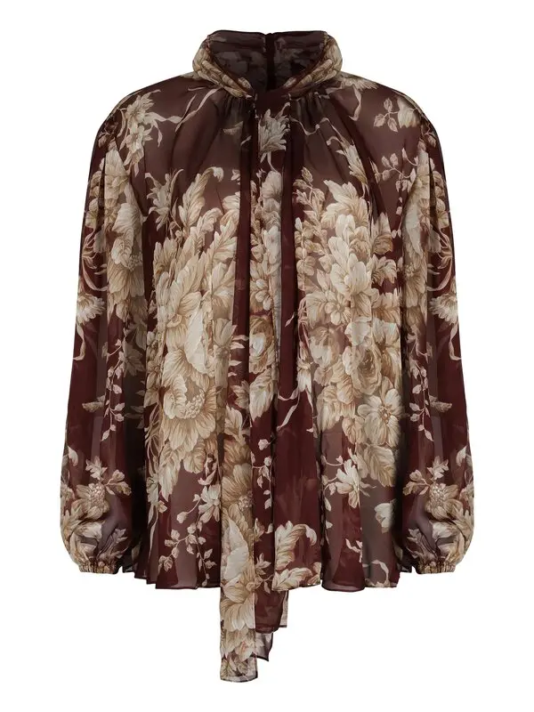 Dolce & Gabbana Silk Chiffon Floral Blouse With Tie Neck - Multicolor