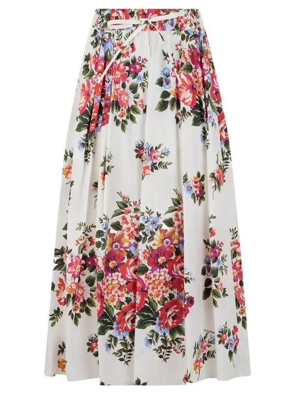 Dolce & Gabbana Floral Print Cotton Poplin Maxi Dress - White