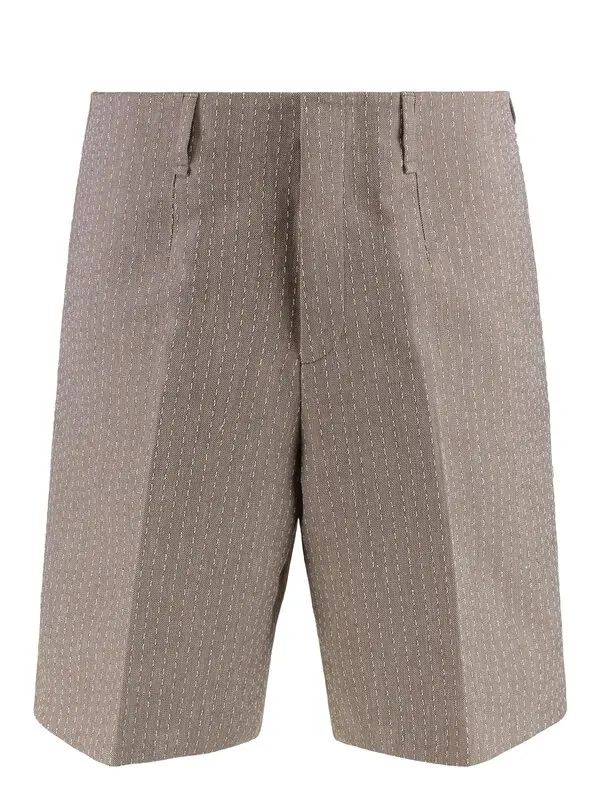 Fendi Cotton And Linen Blend Bermuda Shorts With Contrast Stitching - Beige