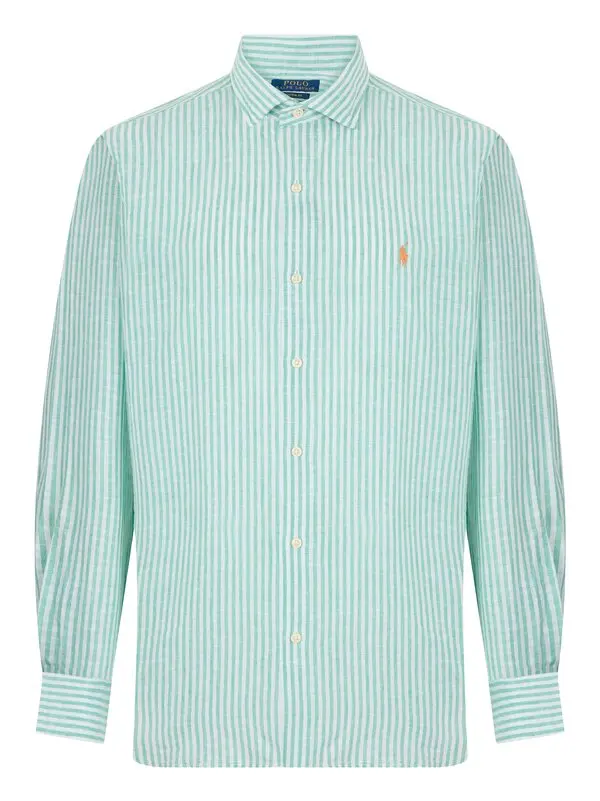 Polo Ralph Lauren Linen Long-sleeve Button-front Shirt With Fine Stripe Texture - Green