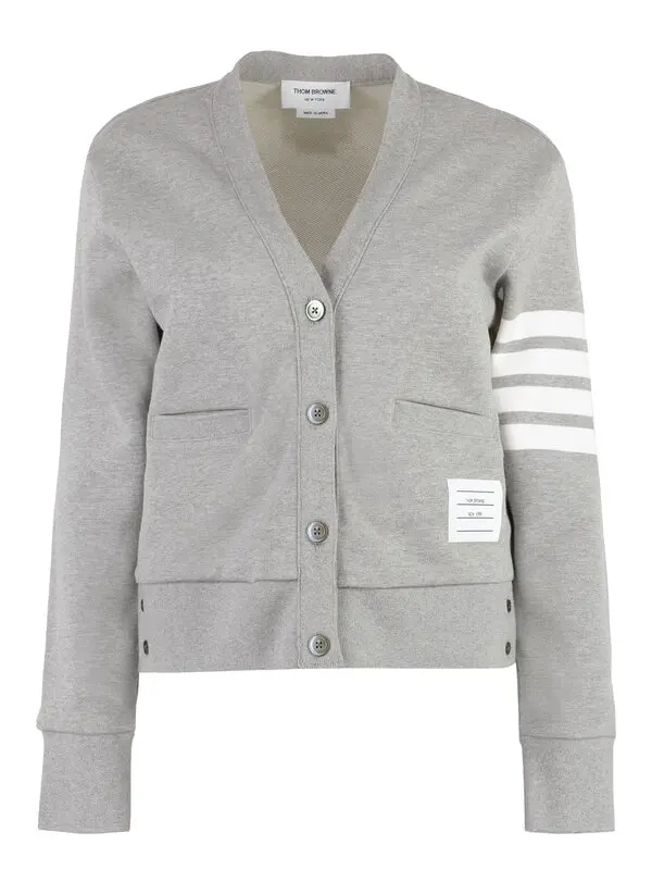 Thom Browne Logo-detail Striped Cotton Cardigan - Grey