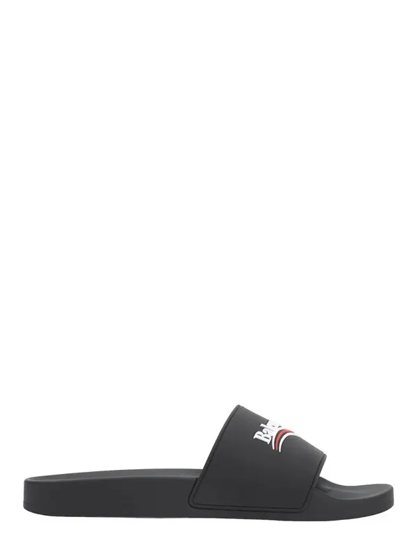 Balenciaga Pool Rubber Political Logo Slide Sandals - Black