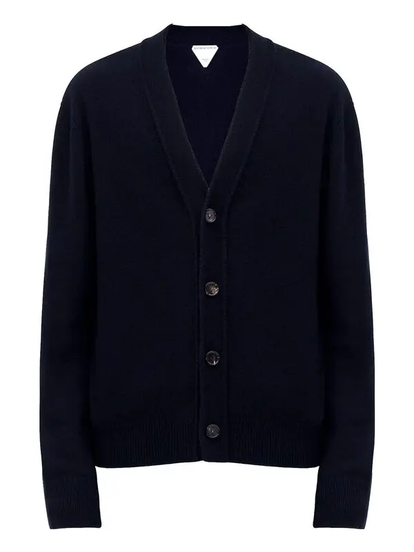 Bottega Veneta Cashmere Cardigan With Intrecciato Leather Patches - Blue