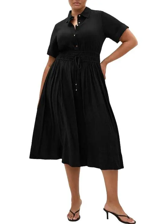 City Chic Aria Tie Waist Shirtdress - Black