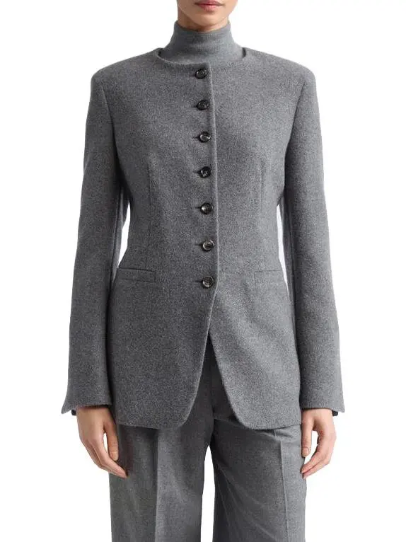 Max Mara Cashmere Band Collar Tailored Jacket - Dark Grey