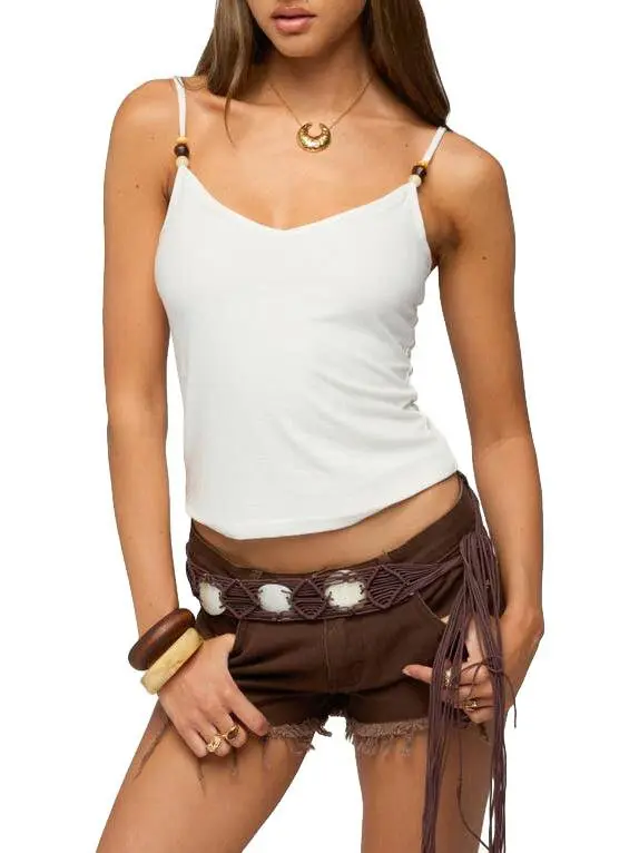 EDIKTED Lillian Beaded V-neck Cotton Blend Camisole - Cream