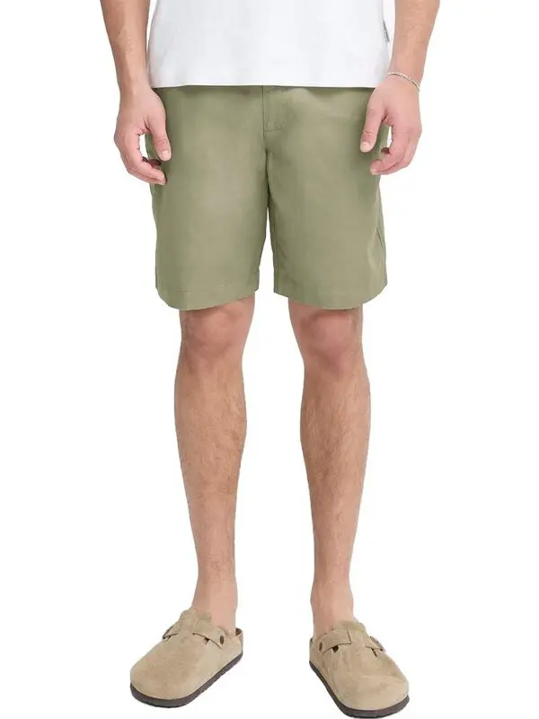 CASUAL FRIDAY Flat Front Cotton & Linen Chino Shorts - Mermaid