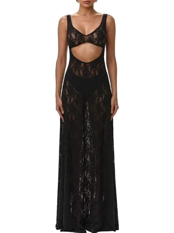 Naked Wardrobe Lace Cutout Maxi Dress - Black