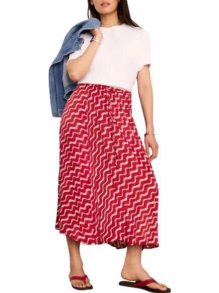 Mint Velvet Printed Satin Maxi Skirt - Red