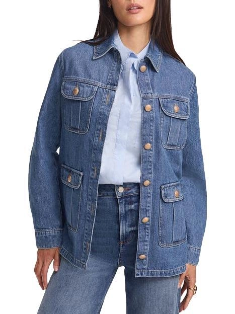 Mint Velvet Denim Shacket With Cinched Waistband And Four Pockets - Blue