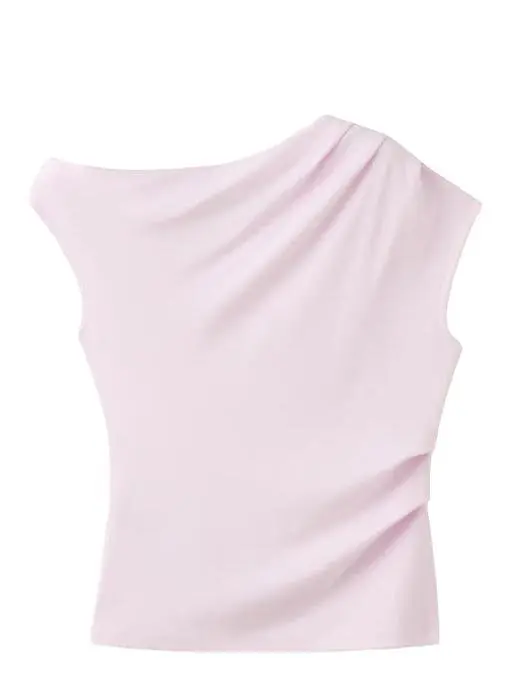 Mango Ruched One-shoulder Top - Pink
