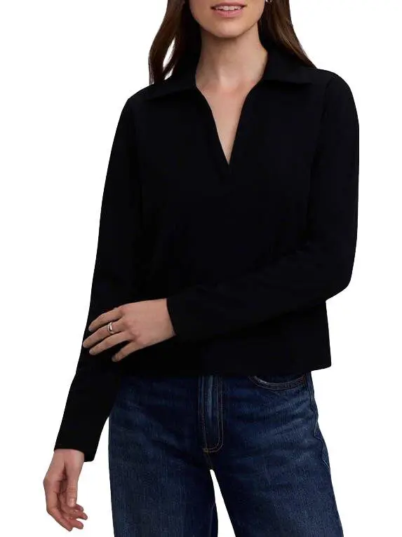 Foxcroft Talia Crepe Knit Long Sleeve Polo - Black