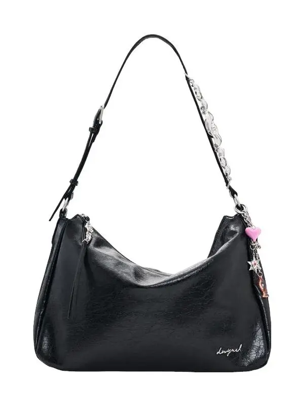 Desigual Faux Leather Shoulder Bag With Charms - Black
