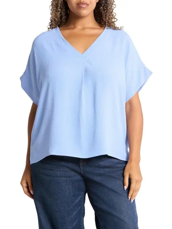 RAIN AND ROSE V-neck Dolman Sleeve Top With Keyhole Closure - Aqua