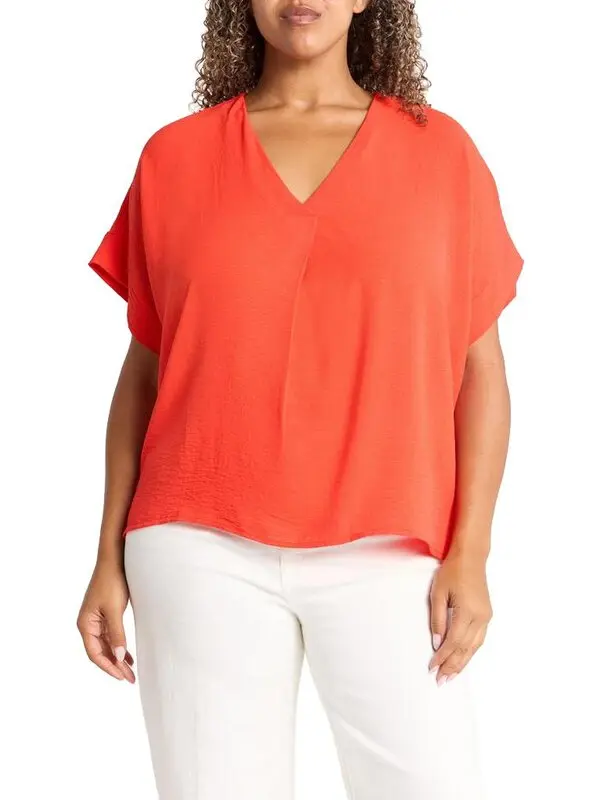 RAIN AND ROSE V-neck Dolman Sleeve Top With Keyhole Closure - Tomatoe